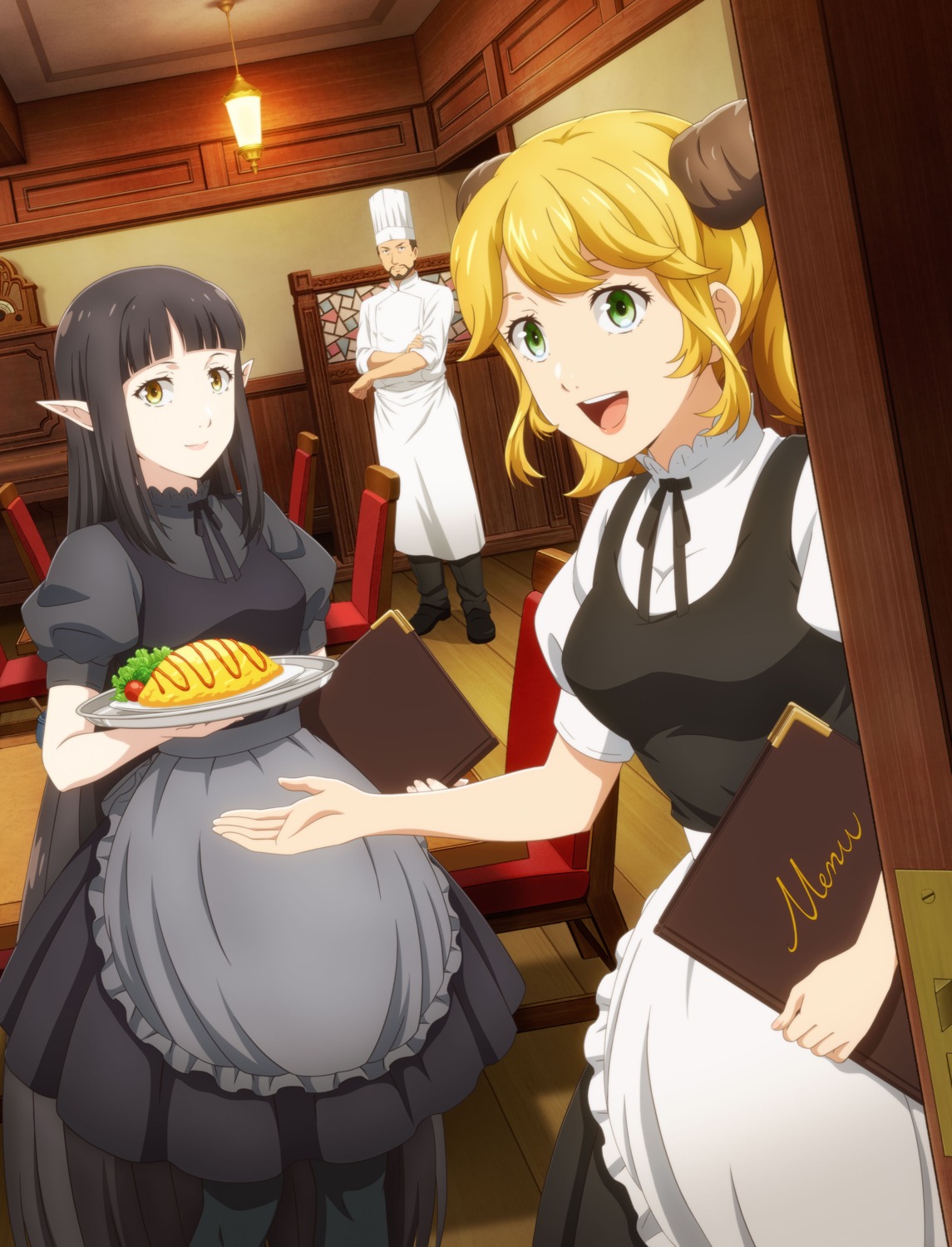 isekai shokudou aletta (isekai shokudou) kuro (isekai shokudou) horns maid pointy ears tagme ...